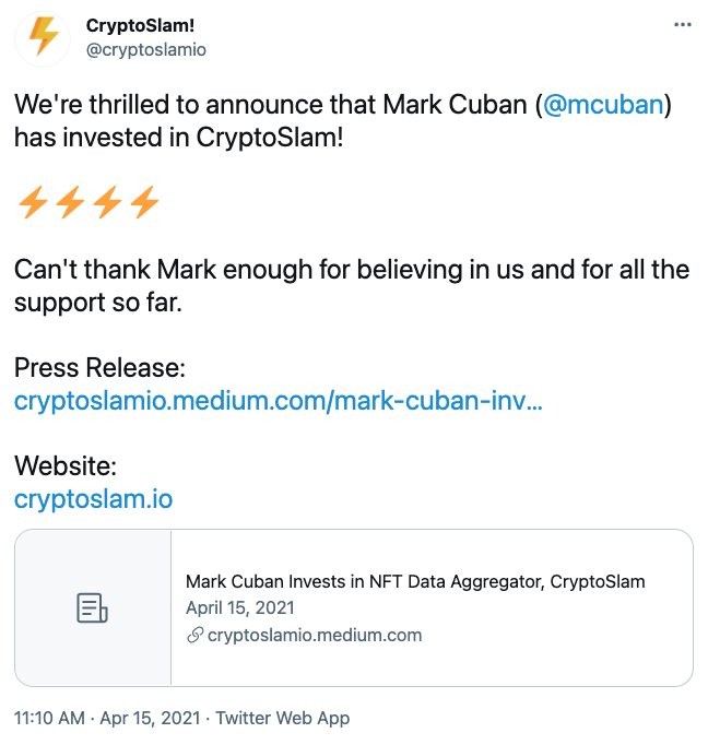 Cuban, CryptoSlam & Blockchain Analytics – Collective Shift